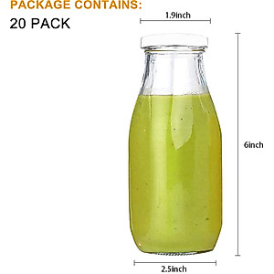 QAPPDA 12 oz Glass Bottles, Glass Milk Bottles with Lids, Vintage Breakfast Shake Container, Vintage Drinking Bottles with Chalkboard Labels and Pen for Party,Kids,Set of 20