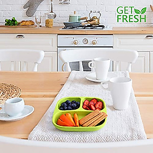 GET FRESH Bamboo Kids Divided Plates Set – 2-Pack Reusable Sectioned Bamboo Childrens Plates for Kids Meals – Colorful Bamboo Toddler Divided Plates Set – Bamboo Kids Dinnerware Compartment Plates