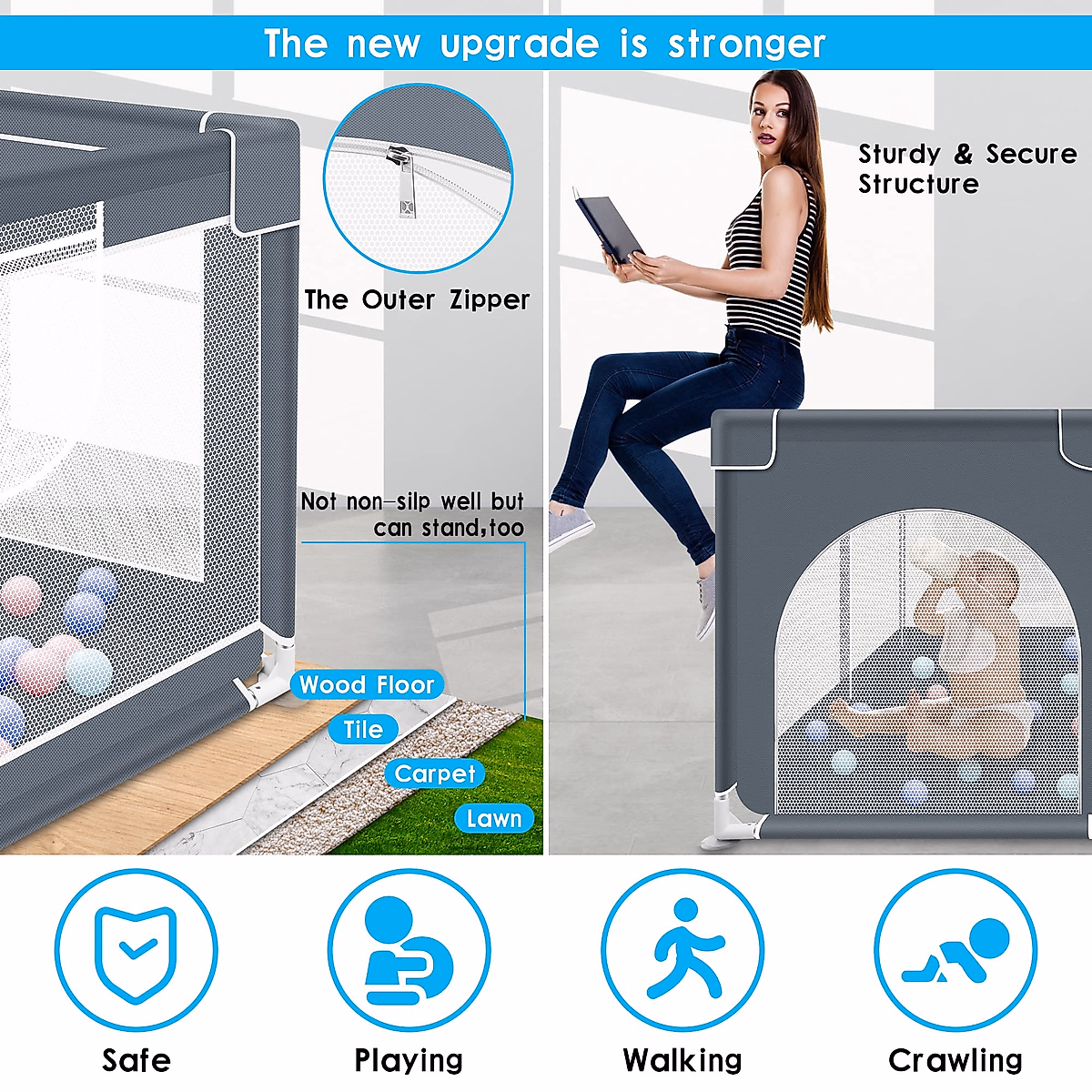 BAIYI Baby Playpen, Baby Playpen for Toddle, Playpen for Babies with Gate Indoor & Outdoor Kids Activity Center with Anti-Slip Base, Sturdy Safety Playpen with Soft Breathable Mesh, Play Yard