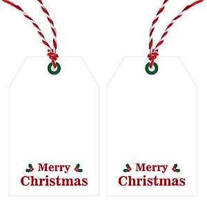 Anwyll Christmas Gift Tags,50Pcs Merry Christmas Gift Wrapping Tags Design with Cotton String Attached,Happy Holiday Gift Tags,Holly Xmas Hanging Gift Tag for Present DIY Holiday Christmas Party Decor