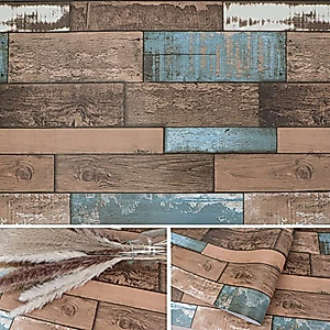 XINOBO (17.71"×118" Faux Wood Wallpaper Peel and Stick Wallpaper Wood Textured Wallpaper Removable Vintage Rustic Shiplap, Self Adhesive Waterproof Contact Paper for Counter Top, Cabinets, Bathroom