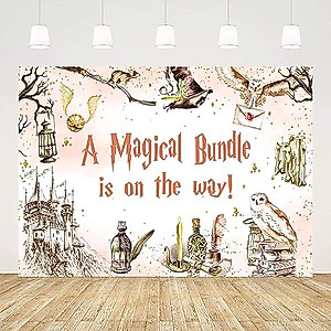 Ticuenicoa 7x5ft Magical Wizard Baby Shower Backdrop A Magical Bundle is On The Way Party Photography Background Castle Witch Wizard School Pink Kids Girls Wizard Cake Table Banner Decorations