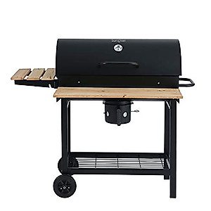 SUNCHIEF 613 Square Inches Heavy Duty Trolley Charcoal BBQ Grill Outdoor with Offset Smoker & Foldable Wooden Shelf