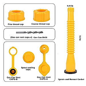 Gas Can Spout Kit QJIUBA for 1/2/5/10 Gal Replacement of Old Tanks Includes Nozzle, Vent caps, Rubber Gasket, Drill bits, Auxiliary Base Cap