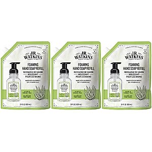 J.R. Watkins Foaming Hand Soap Refill, Moisturizing Foam Hand Wash, All Natural, Alcohol-Free, Cruelty-Free, USA Made, Aloe Green Tea, 28 fl oz, 3 Pack