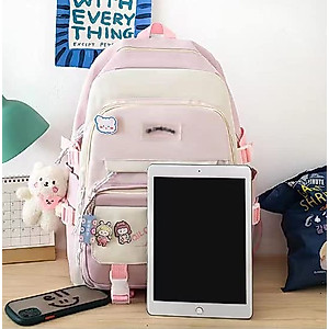 GGWIEAEA 5PCS Kawaii Backpack Set with Cute Pendant Waterproof College Style Suitable for Teenage Girls