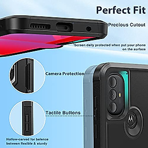 BNIUT for Motorola Moto G Play 2023 Case: Moto G Power 2022 Case/Moto G Pure 2021 Case - Dual Layer Protection Magnetic Kickstand Phone Cover with Ring Holder & Screen Protector (Matte Black)