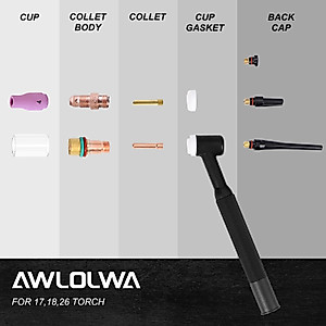 AWLOLWA 81PCS TIG Welding Torch Accessories Kit Collets Body Glass Cup Alumina Nozzle Stubby Gas Lens #10 Pyrex Cup Kit for TIG WP-17/18/26