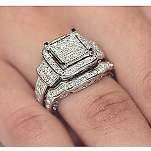 TGDJ .925 White Diamond Sterling Silver Ring, 0.43 Ct Round Cut Diamond Wedding Ring, Multi Band Diamond Ring gift for Women