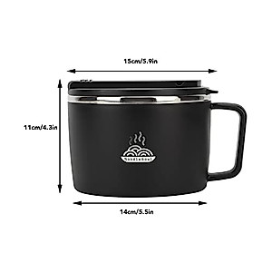 Ramen Cooker Bowl, 304 Stainless Steel and ABS Microwave Ramen Bowl for School (Black)
