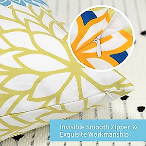 Nymphia Yellow Blue Green Pillow Covers 18x18 Set of 2 Outdoor Throw Pillows for Couch Sofa Patio Home Summer Decorative Dahlia Square Cushion Cases