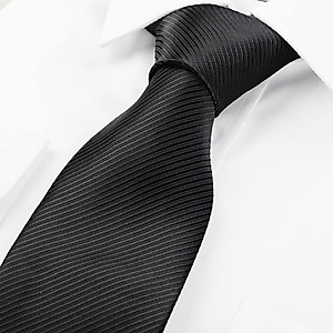 KissTies Mens Jet Black Tie Striped Business Necktie + Gift Box