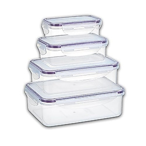 SnapMate - Set of 4 Rectangle Nesting Food Storage Containers - Reusable, BPA Free Plastic, Snap Lock Lids With a Leakproof Silicone Seal. Great for Snacks, Soup, Fruit, Salad and Food Storage