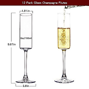 Champagne Flutes Set of 12, 6oz Classic Champagne Glasses, Sparkling Wine Glass, Stemmed Champagne Flutes for Party, Wedding and Home - Clear