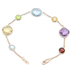 Sophia Fine Jewelry Multi-Color Gemstone Bracelet,14k Rose Gold 7" Long