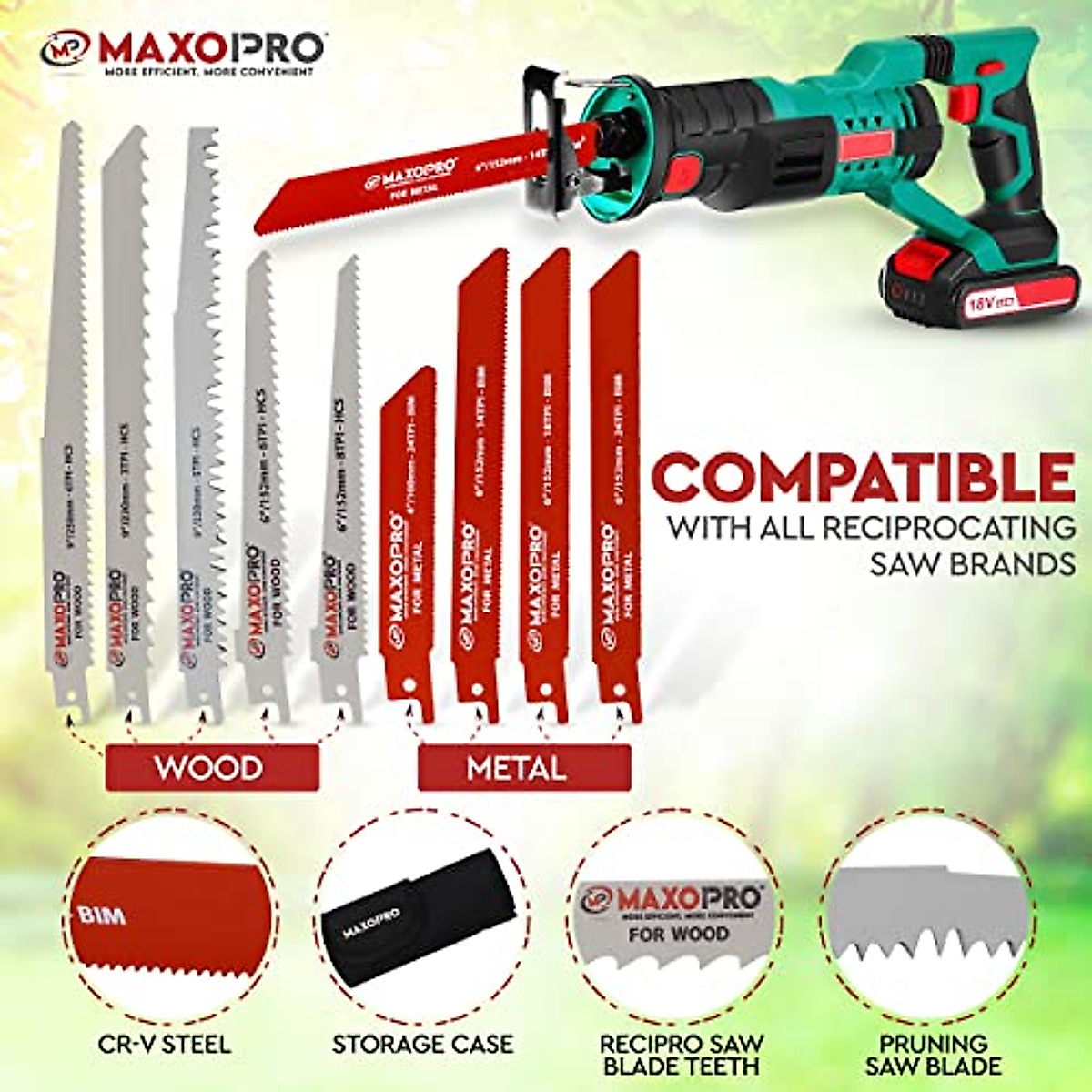 32-Pieces Reciprocating Saw Blades Set – Premium Quality Sawzall Blades for Metal and Woodcutting – Durable & Sharp Pruning Saw Blades with Organizer Pouch - by MaxoPro