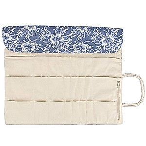 Teamoy 2 Pack Canvas Knitting Tote Bag and Knitting Needles Roll Holder for Yarn, Knitting Needles(14 Inches), Supplies and More, Perfect Size for Knitting on The Go(Large,Blue Flowers)