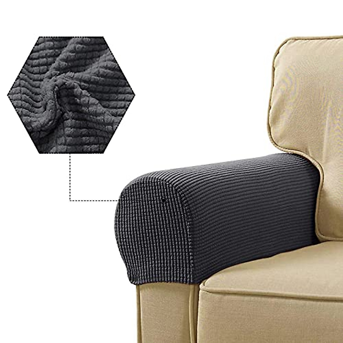 ZHOUZHOU Stretch Sofa Armrest Covers Lengthen Spandex Jacquard Arm Covers for Chairs Sofas Furniture Armrest Protector Set of 2 Recliner Armchair Slipcovers,Light Green