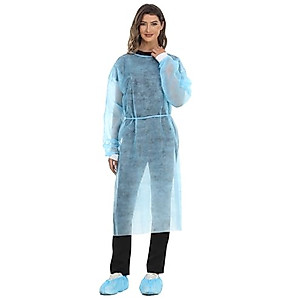 LIFESOFT Disposable Isolation Gown Polypropylene Lab Gowns Knit Cuff Long Sleeve Blue 15 Pack Unisex