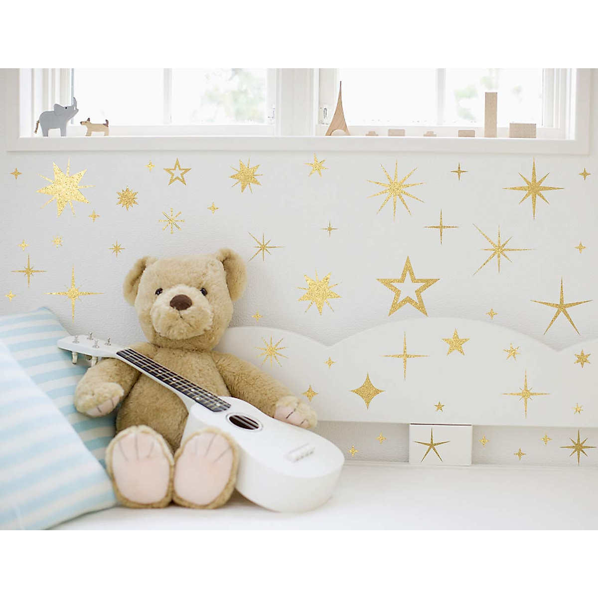 Mozamy Creative Sparkle Star Decals (147 Count) - Gold Star Decals for Bedroom, Removable Peel and Stick, Vintage Gold