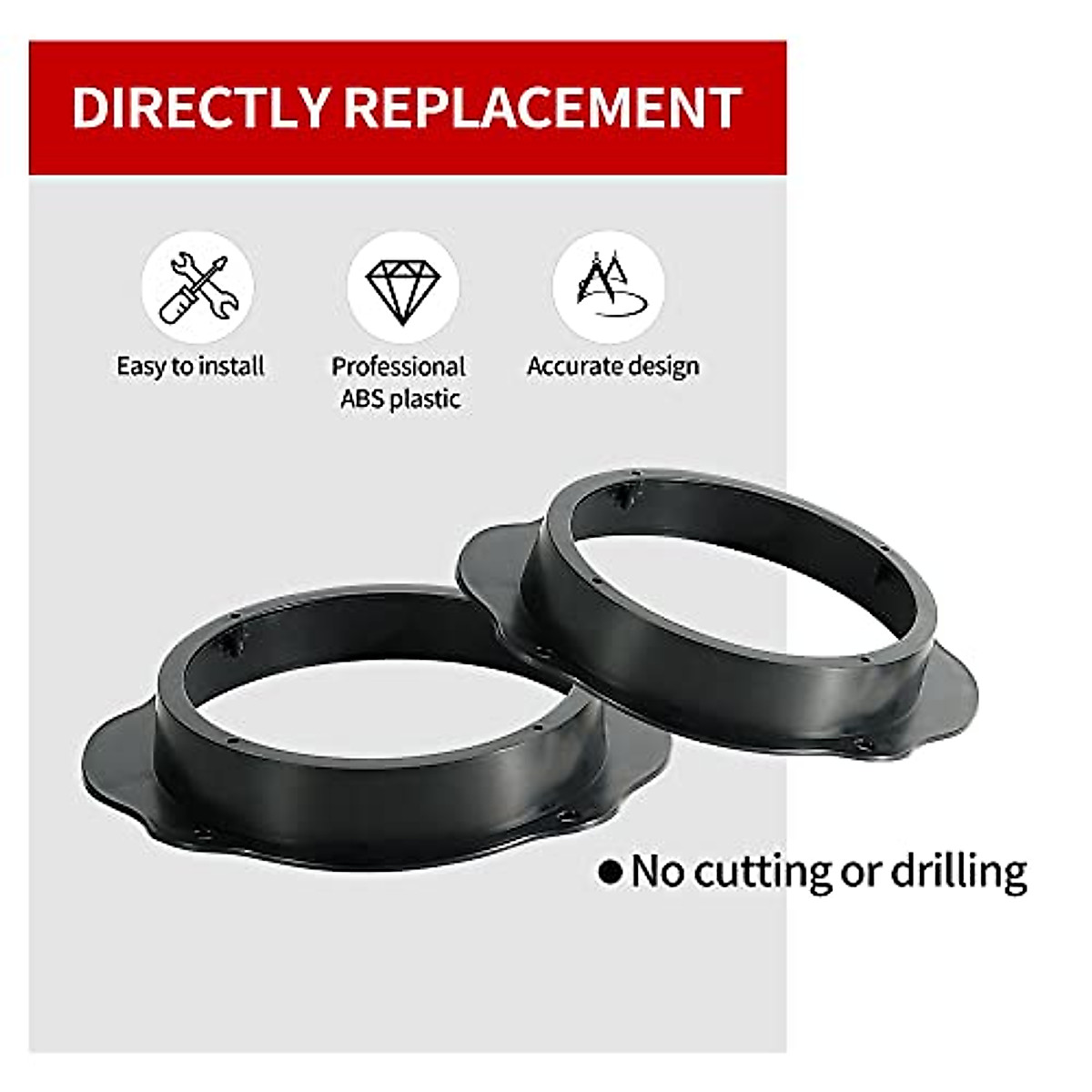 RED WOLF Door Speaker Adapter Fit Ford F150 2009-2010, Focus 2004-2012, Escape 2005-2012, Fiesta 2003-2012, C-Max, 2003-2010 Front Rear Speaker Spacer Ring 6.5"-6.75" 2 PCS