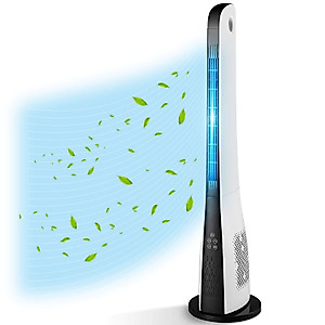 BREEZEWELL 43 Inch Bladeless Tower Fan w/ 3 Wind Speeds & 3 Modes, 15-Hour Timer, Remote Control, Ultra-quiet & Slim 45° Oscillating Personal Fan for Whole Room Home & Office