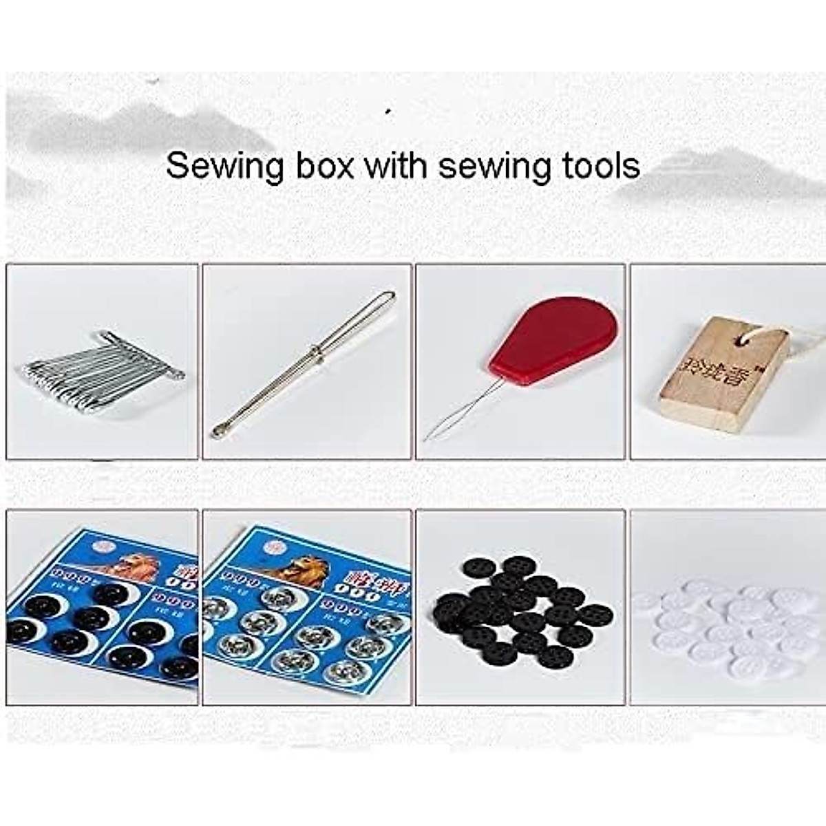 Sewing Kit,Sewing Box,Household Old-Fashioned Wooden Sewing Box Set, with Thread/Needle/Scissors and Other Accessories, Suitable for Mothers, Grandma, Brown