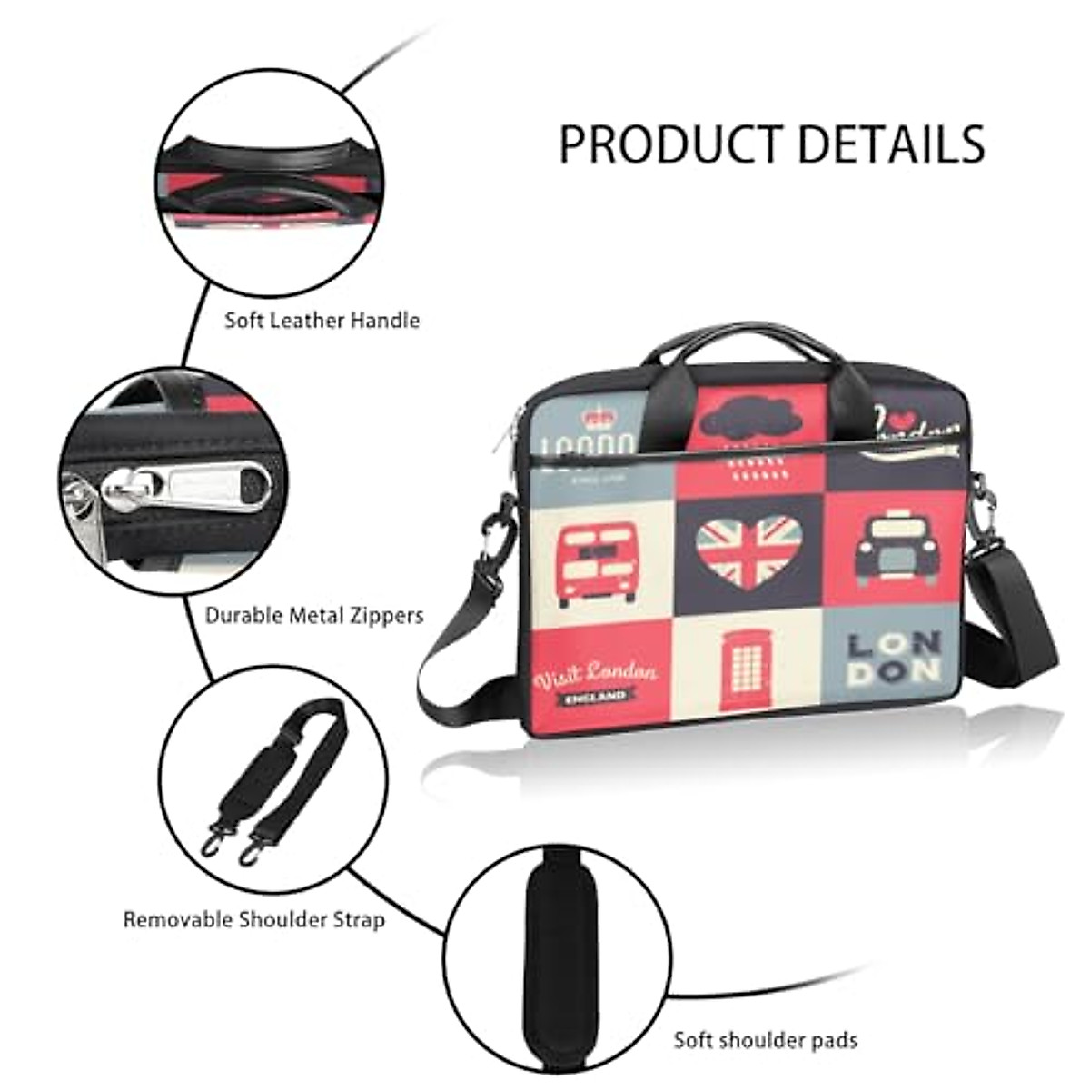 London Symbols Laptop Computer Bag Waterproof Shoulder Messenger Bag 13-15 inch Durable Laptop Tote Bag with Shoulder Strap Handle Lightweight Crossbody Briefcase