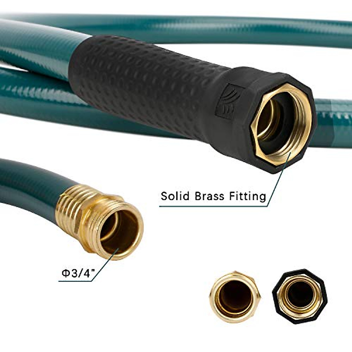 Worth Garden LEAD-IN Short Garden Hose 3/4 in. x 2 ft. NO KINK, HEAVY DUTY Water Hose,Male to Female Replacement Durable PVC Garden Pipe with Solid Brass Fittings,Dark Green,12 Years Warranty,H065B01