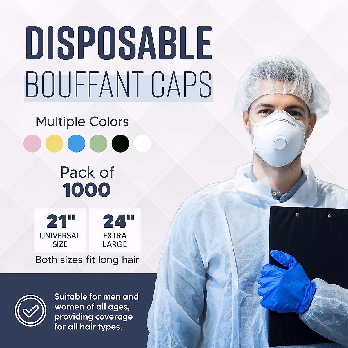 Medical Nation 21" Hair Net Disposable Bouffant Caps |CASE OF 1000, Black| Hairnets, Non-Woven, Non-Pleated Hair Cover |for Medical, Lab, Nurse, Tattoo, Food Service, Hospital, Cooking- Size 21" Black