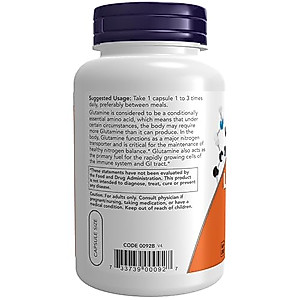 NOW Supplements, L-Glutamine 500 mg, Nitrogen Transporter*, Amino Acid, 120 Veg Capsules