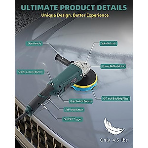GEVEELIFE Buffer Polisher, 1600W 7 Inch/6 Inch Polisher, 7 Variable Speed 1000-3500 RPM Car Buffer Polisher Waxer with Adjustable Grip, Detachable Handle for Car, Boat Sanding, Polishing, Waxing