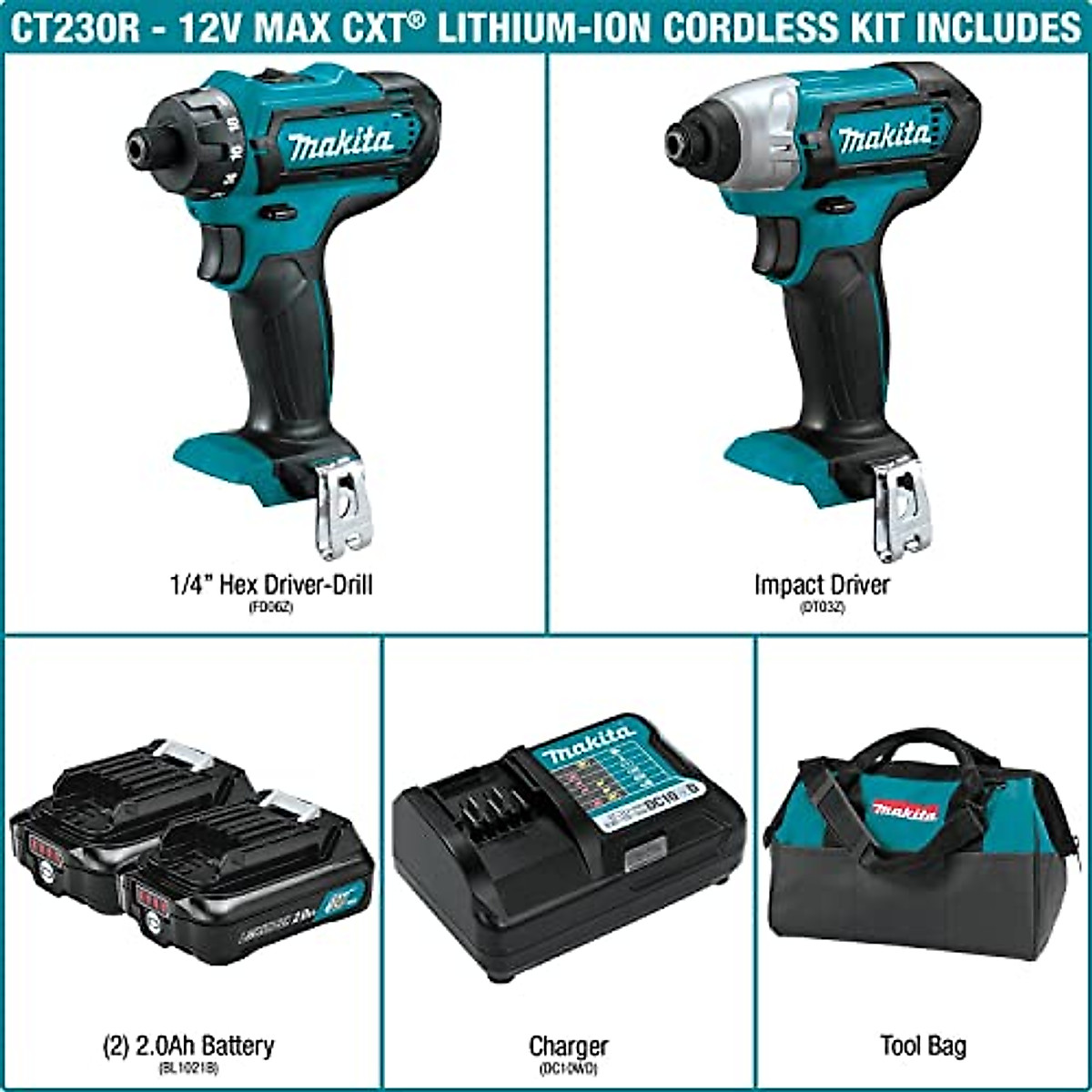 Makita CT230R 12V max CXT® Lithium-Ion Cordless 2-Pc. Combo Kit (2.0Ah)