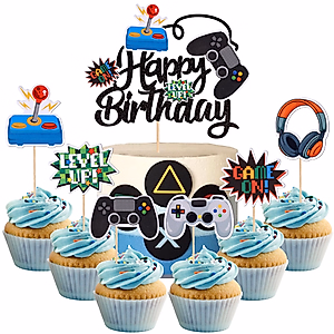 25 PCS Video Game Cupcake Toppers Video Game Happy Birthday Cake Topper Game On Controllers Cupcake Picks GamePad Cake Decorations for Game Theme Baby Shower Kids Birthday Party Supplies
