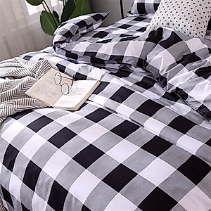 Farmhouse Buffalo Checked Bedding Set Black Gray White Plaid Comforter Cover Twin,Soft Lightweight Grid Bedspreads, 1 Lattice Duvet Cover , 1 Pillow Sham Modern Geometric Decor Grey Quilt,Zipper