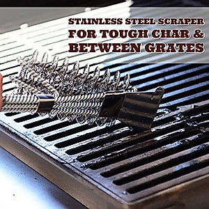Grill Brush & Scraper Bristle Free | Safe Stainless Steel Cleaning | All BBQ Grates | Gas or Charcoal Grills | Wood and Pellet Smoker | Weber | Best Non Wire Scrubber Cleaner in Grilling Accessories