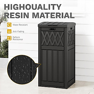 DWVO 33 Gallon Outdoor Trash Can with Tiered Lid and Drip Tray, Waterproof Resin Garbage Can for Patio, Kitchen, Deck and Backyard - Black