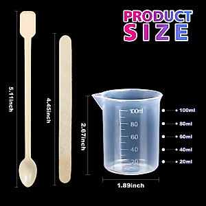 LEOBRO 24 PCS 100ml Resin Measuring Cups with 35PCS Mixing Sticks, Graduated Epoxy Resin Mixing Cups, Small Beaker, Plastic Measuring Cup for Epoxy Resin, Paint, Art Craft, Soap Candle Tumbler Making