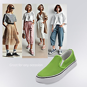 Low-Top Slip Ons Women's Fashion Sneakers Casual Canvas Sneakers for Women Comfortable Flats Breathable Padded Insole Slip on Sneakers Women Low Slip on Shoes (Light Green, Numeric_9)