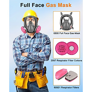 WSYBB Full Face Respirator Mask with Filters 60921 & 2097, Gas Mask Against Dust, Organic Vapor, Paint, Welding, Chemicals, Epoxy Resin, Sanding, Woodworking