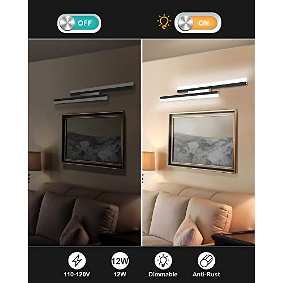 Wanzvisk 32 Inch LED Vanity Lights，Lighting Fixtures，Bathroom Lights，12w Indoor Wall Mount Sconces Lamps with 120lm Brushed Black（Cold White 6000K）