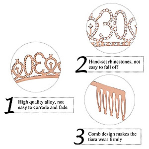 Semato 30th Birthday Sash & Rhinestone Tiara Kit- Happy 30th Birthday Gifts for Her 30th Birthday Decorations for Women (rose gold)