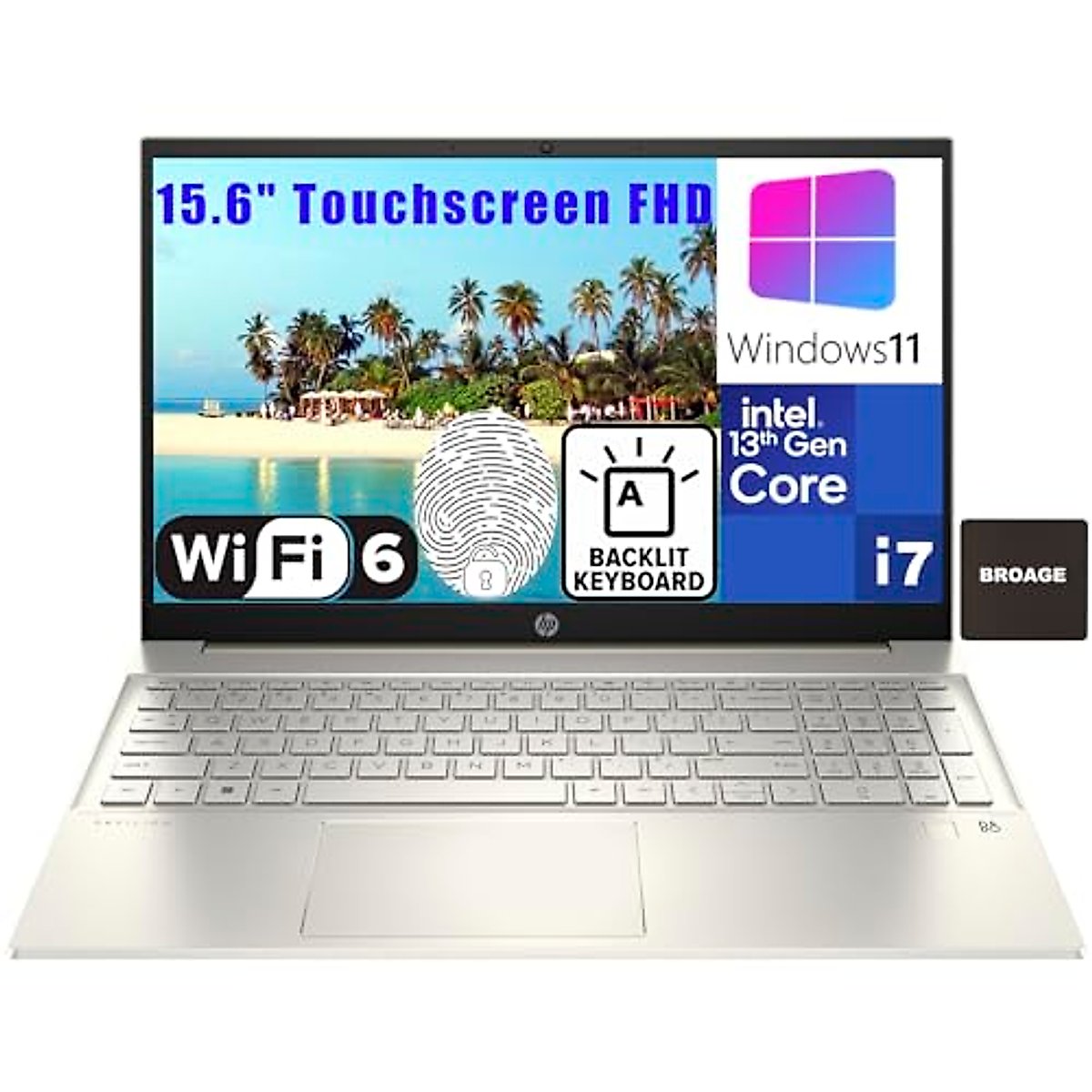 HP Pavilion 15 15.6" Touchscreen FHD Laptop Computer, 13th Gen Intel 10-Core i7-1355U, 64GB DDR4 RAM, 2TB PCIe SSD, WiFi 6, BT5.3, Backlit Keyboard, Fingerprint Reader, Warm Gold, Windows 11, Zivcul
