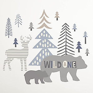 Levtex Baby - Logan Resuable Wall Decal - Bears, Deer, Trees - Grey, Taupe, Navy, Blue - Nursery Accessories - Size: 36 x 33 in.
