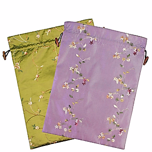 kilofly Embroidered Silk Jacquard Travel Bag, Lingerie & Shoes, Value Set of 2