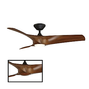Zephyr Smart Indoor and Outdoor 3-Blade Ceiling Fan 52in Matte Black Distressed Koa with 3000K LED Light Kit and Remote Control works with Alexa, Google Assistant, Samsung Things, and iOS or Android App