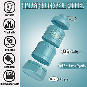 Stackable Protein Powder Travel Container with Carabiners & Funnels, Portable Protein Powder Container to Go, Protein Powder Funnel Set, Travel Protein Powder Containers for Fitness, Travel (BLUE)