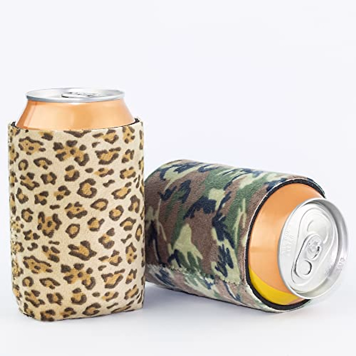 BAGnoREGio Super Soft Velvet Soda Can Insulator Sleeve, Neoprene Beer Can Cooler, 12oz Insulated Drink Bottles Cover For Bachelorette Party (6-Pack Camo)