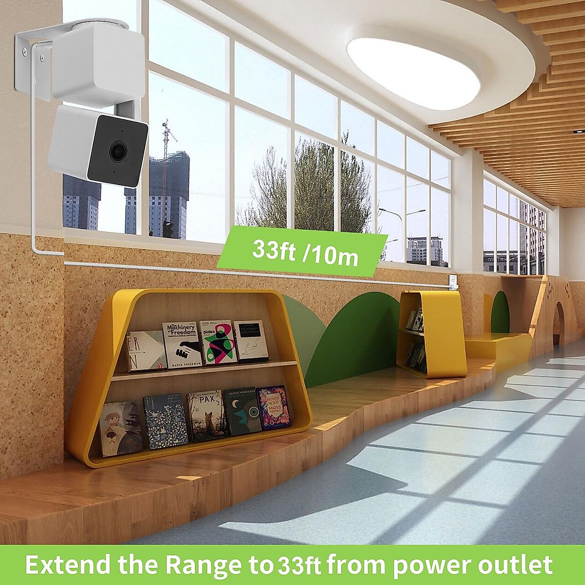 UYODM 2PACK 33FT/ 10M L-Shape Micro USB Extension Cable Compatible with WYZE Cam Pan V3, 90 Degree Extension Charging Cable Power Your WYZE Cam Pan V3 Continuously - White