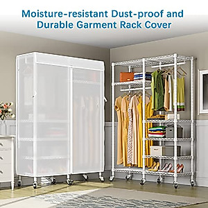 VIPEK R4C Garment Rack Rolling Clothes Rack 6 Tiers Heavy Duty Adjustable Wire Portable Closets with Lockable Wheels Wardrobe White Metal Clothing Rack with Frosted Translucent Cover, Max Load 620lbs